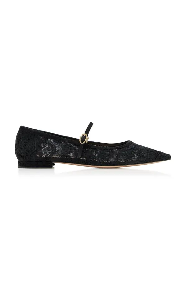 GIANVITO ROSSI Suede-trimmed Lace Ballerinas