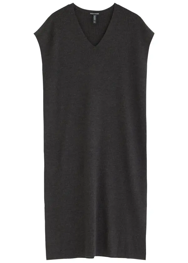Eileen Fisher Ribbed Wool Jumper Dress In Charcoal - 60% Off | Editorialist