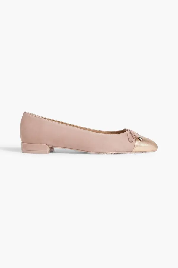STUART WEITZMAN Leather-trimmed Suede Ballet Flats