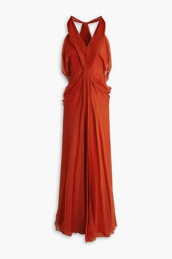 Alberta Ferretti Draped Plissé Silk-chiffon Gown