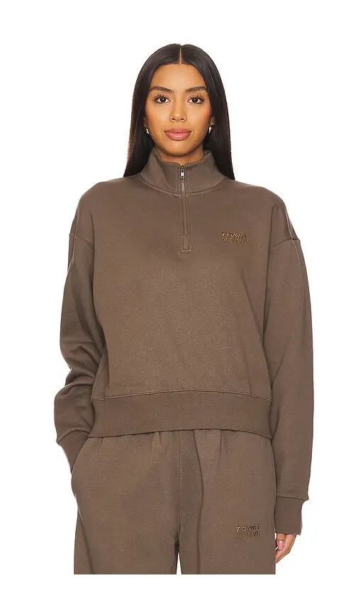 7 DAYS ACTIVE Organic Fitted Half Zip - Major Brown