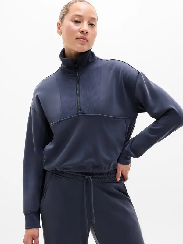 Athleta Seasoft Rib Quarter Zip Popover - Navy