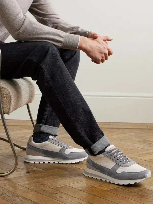 Brunello Cucinelli Olimpo Textured Leather And Suede Sneakers