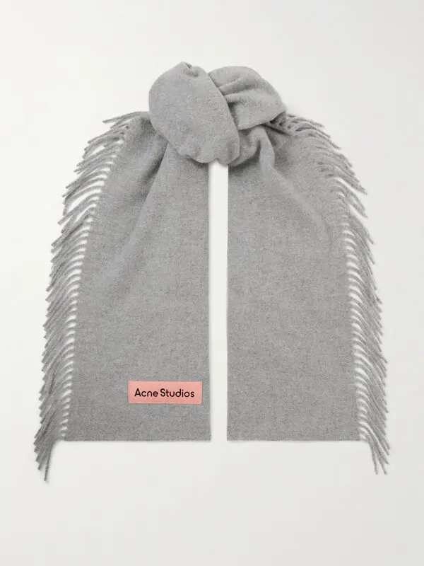 Acne Studios Appliquéd Fringed Wool Scarf - Gray