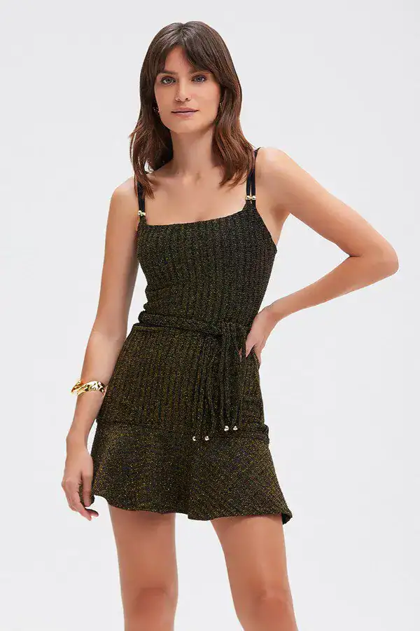 Patbo Metallic Knit Fit & Flare Mini Dress - Black | Editorialist