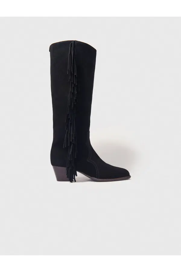 Maje Fringed Suede Cowboy Boots
