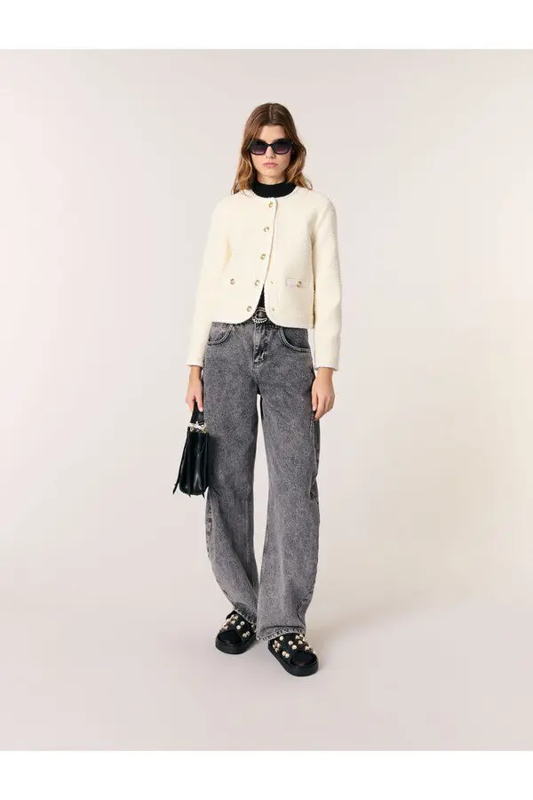 Maje Short Tweed Jacket - Neutral / White