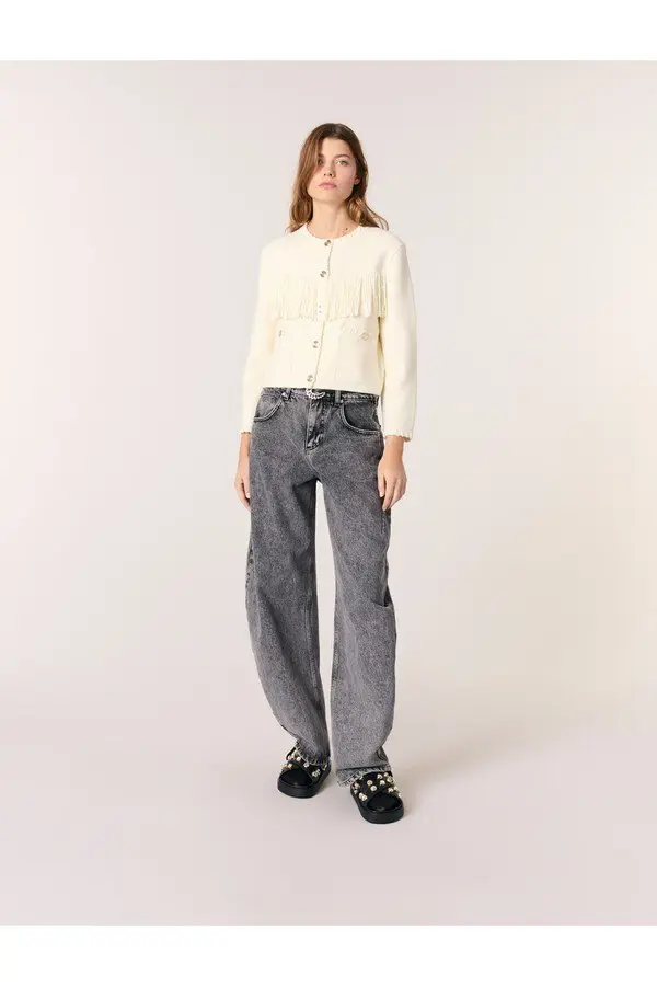 Maje Fringed Cardigan - Neutral / White