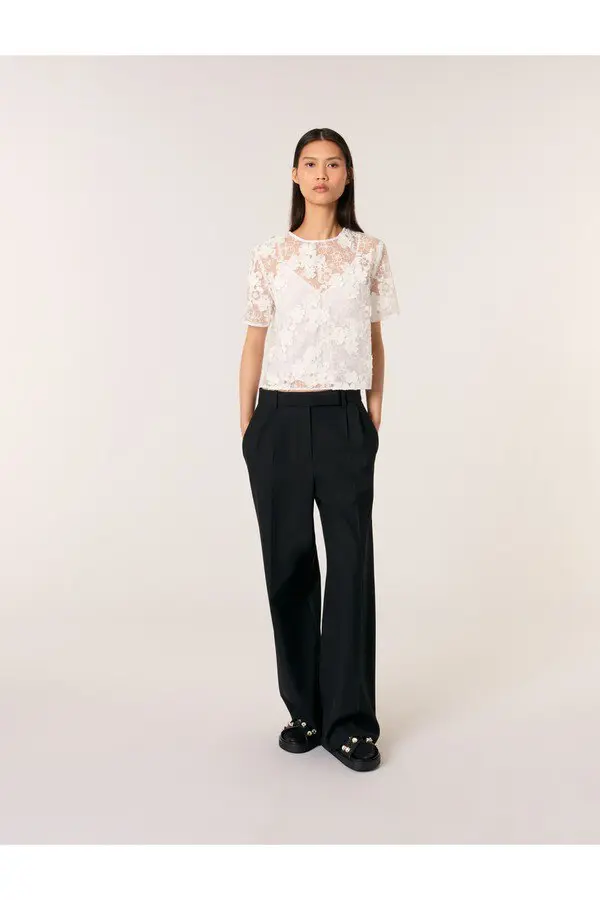 Maje Embroidered Short-sleeved Top - White