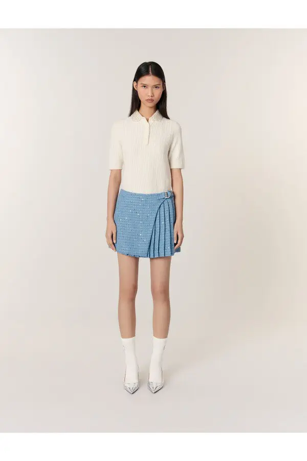 Maje Pleated Tweed Skort