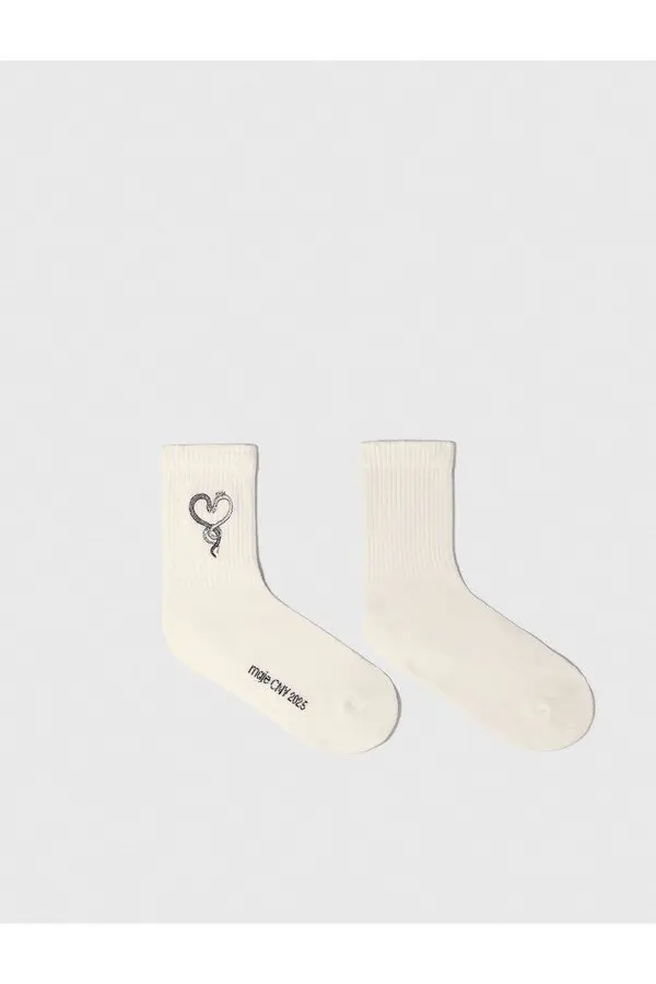 Maje Rhinestone Embroidered Ribbed Socks