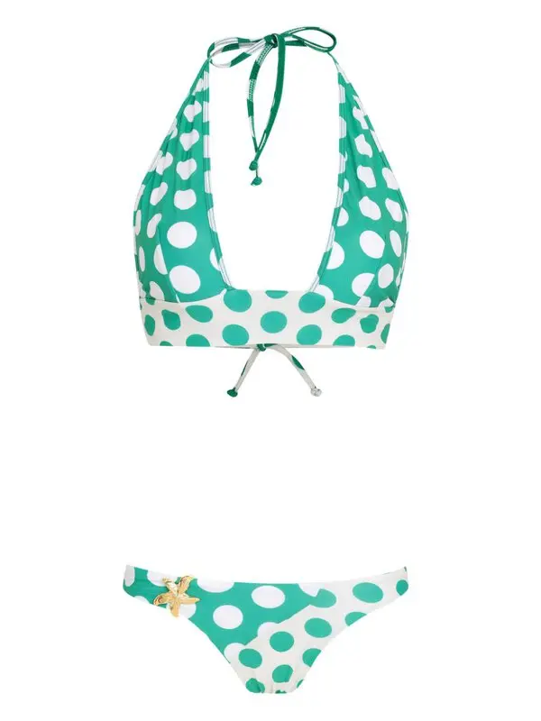 AMIR SLAMA Polka-dot Halterneck Bikini - Green