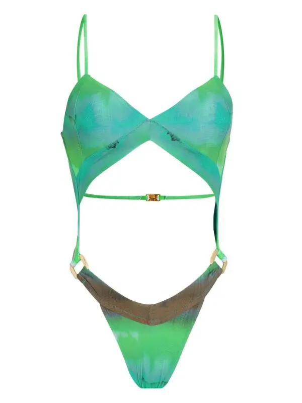AMIR SLAMA Tie-dye High-waisted Swimsuit - Green