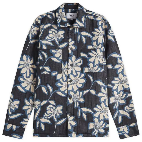 WAX LONDON Otto Quilted Overshirt - Ecru/blue