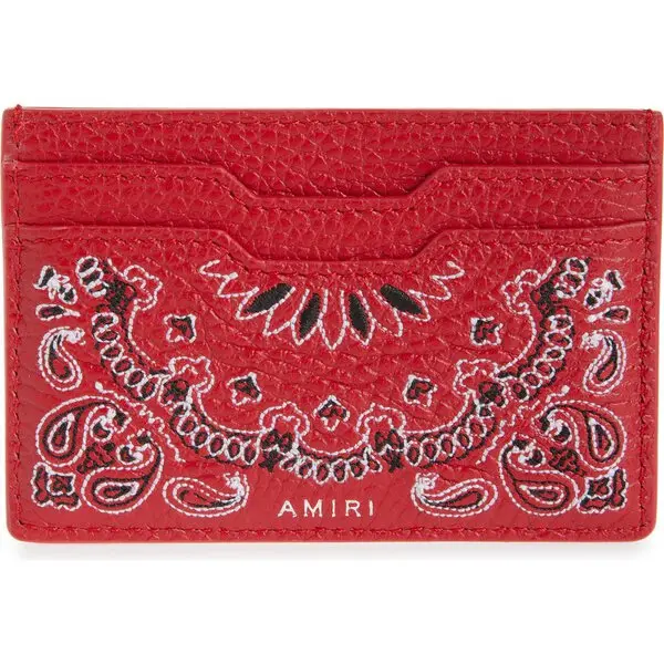 Amiri Bandana Embroide Leather Card Case - Red