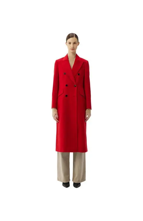 GOBI MONGOLIAN CASHMERE Cashmere Peak Lapel Long Coat - Red
