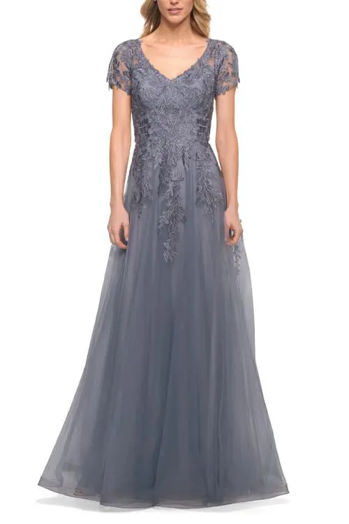 LABOMME Lace And Tulle A-line Evening Gown