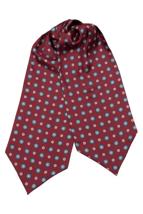 ELIZABETTA Burano Silk Ascot Cravat Tie - Burgundy