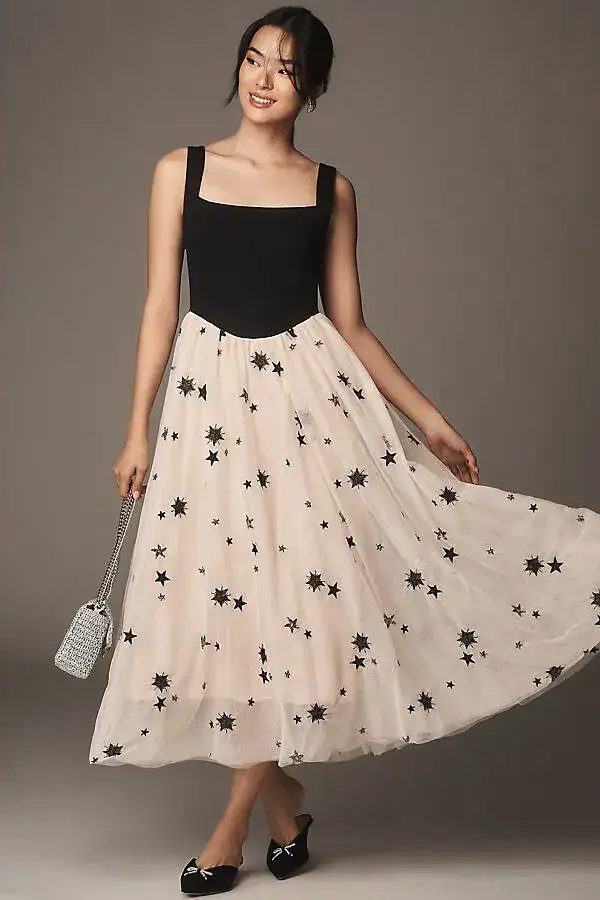 navy blue dress for baby girl Square Neck Chiffon Maxi Dress with Circle Skirt main image 0