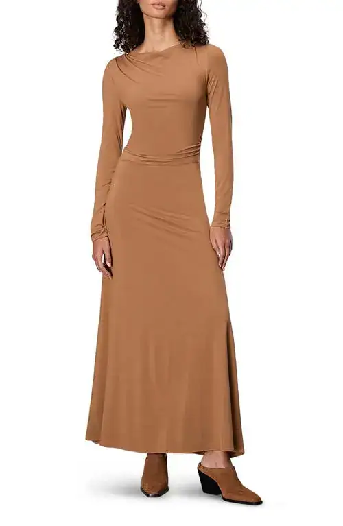 khaki asymmetric dress Here For Love Khaki Satin Asymmetric Maxi Dress With Bow – Club L London main image 0