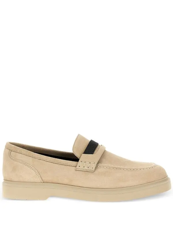 Brunello Cucinelli Monili-trim Suede Loafers - Neutrals