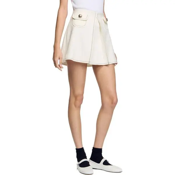 Sandro Box-pleated Mini Skirt - Ecru