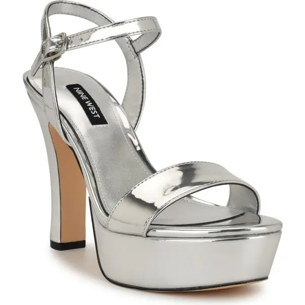 Nine West Solas Platform Sandals - Silver 040