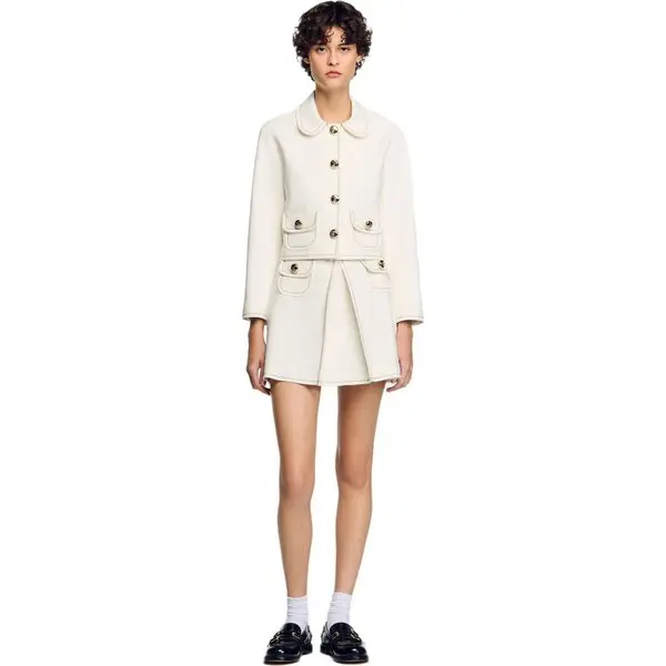 Sandro Peter Pan Collar Cropped Jacket - Ecru