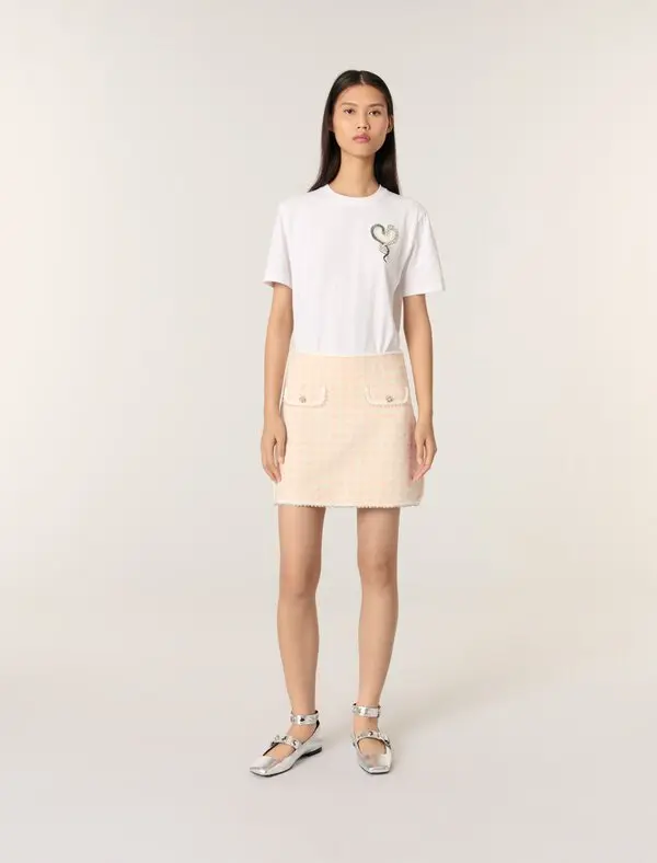 Maje Short Tweed-effect Knit Skirt - Pink/ecru
