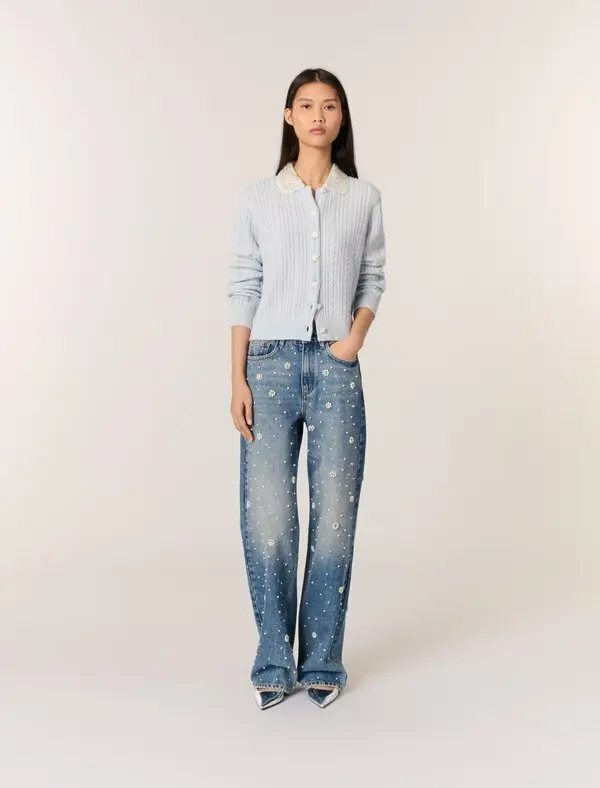 Maje Wool Cardigan With Removable Collar - Blue