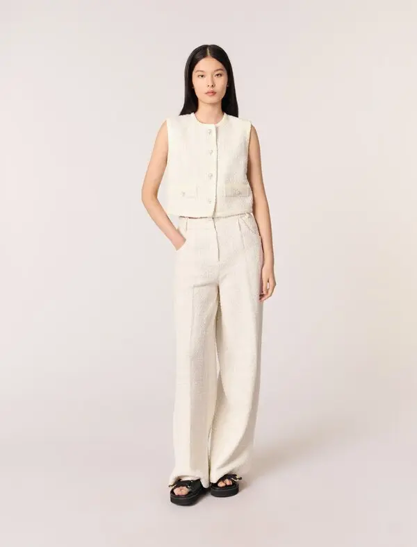 Maje Cotton Tweed Jacket - Ecru