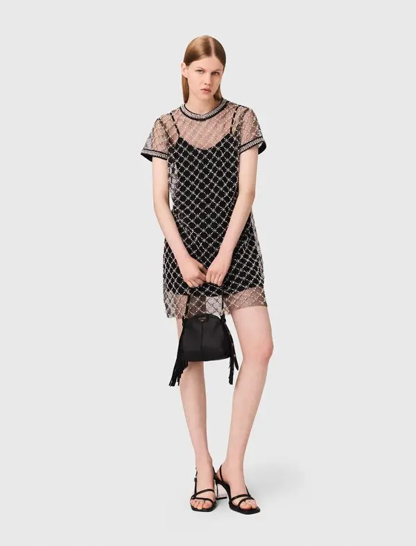 Maje Embroidered Tulle Mini Dress - Black