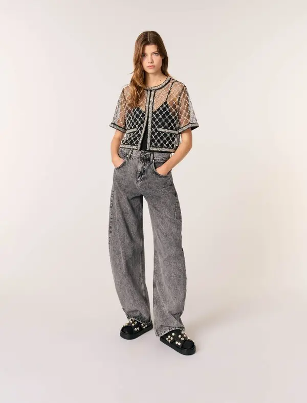Maje Embroidered Tulle Top
