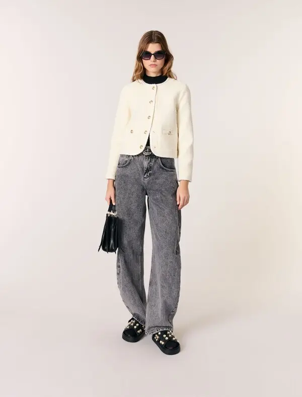 Maje Cotton Tweed Jacket - Ecru