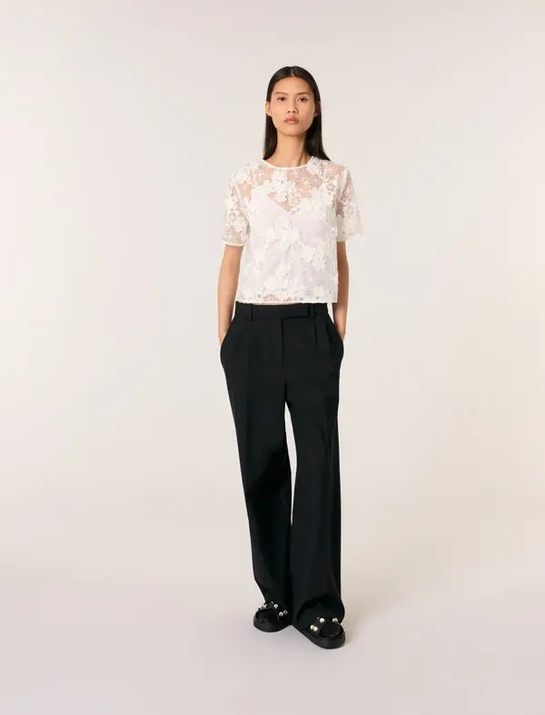 Maje Embroidered Short-sleeved Top - White