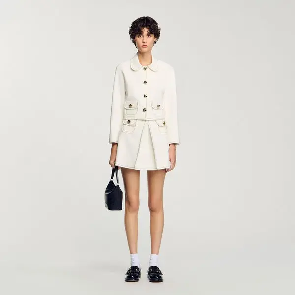 Sandro Peter Pan Collar Cropped Jacket - Ecru