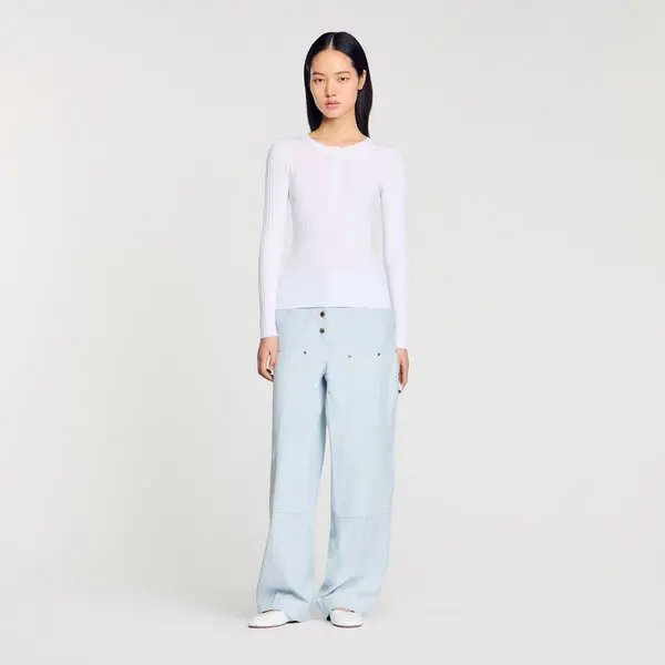 Sandro Ribbed Sweater With Tunisian Collar