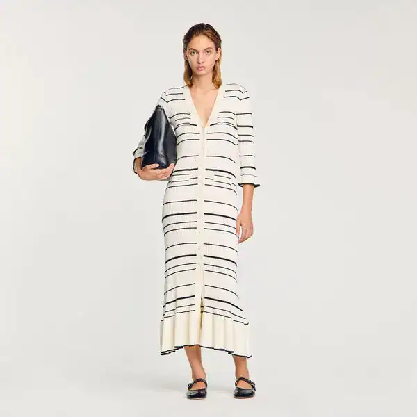 Sandro Striped Knit Maxi Dress In Ecru - 50% Off | Editorialist