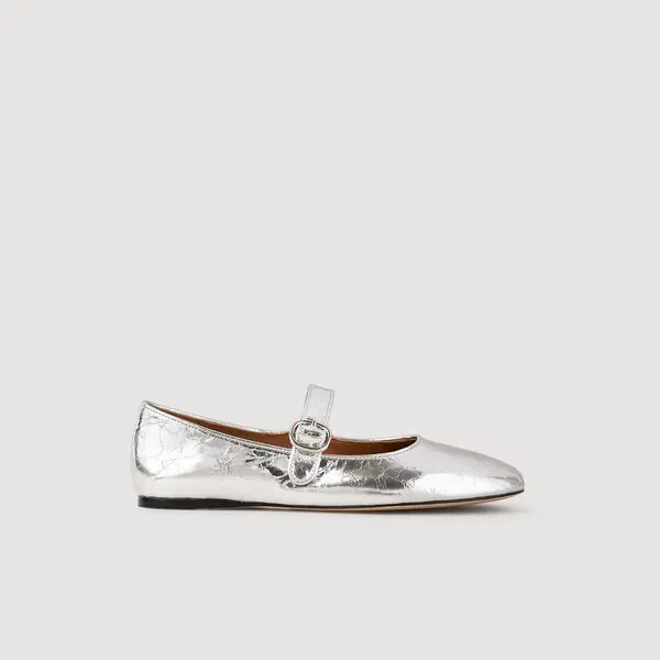 Sandro Shiny Crackled Leather Ballet Flats