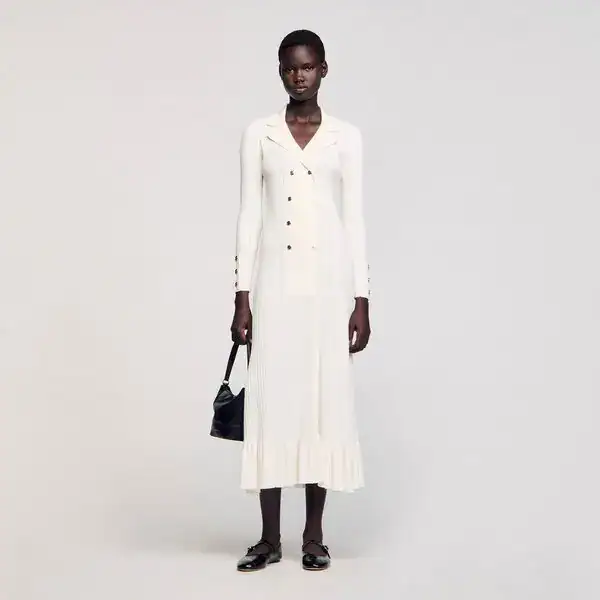 Sandro Pointelle Knit Maxi Dress In Ecru - 40% Off | Editorialist