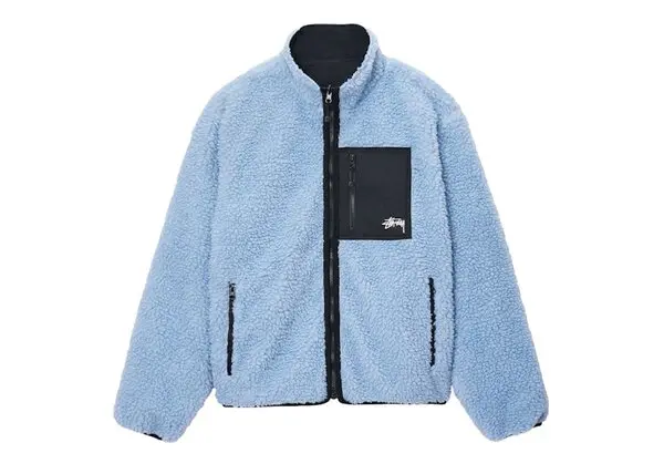 StÜssy Sherpa Reversible Jacket - Light Denim