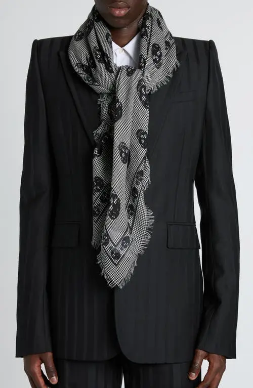Alexander McQueen Skull Houndstooth Wool & Silk Fringe Scarf