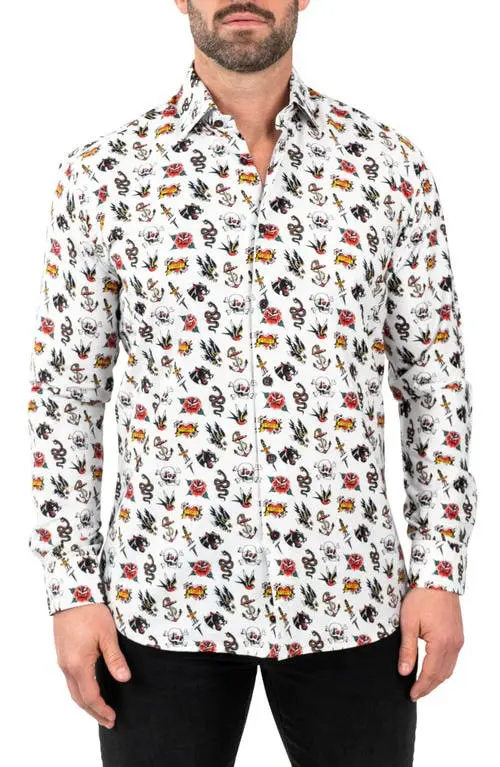 MACEOO Fibonacci Tattoo Contemporary Fit Button-up Shirt - White