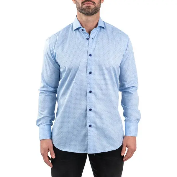 MACEOO Einstein Jacqpointsquare Button-up Shirt - Blue