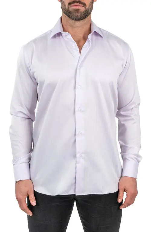 MACEOO Classic Sheer Lilac Cotton Herringbone Button-up Shirt