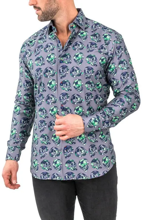 MACEOO Fibonacci Skullpatch Contemporary Fit Button-up Shirt - Grey