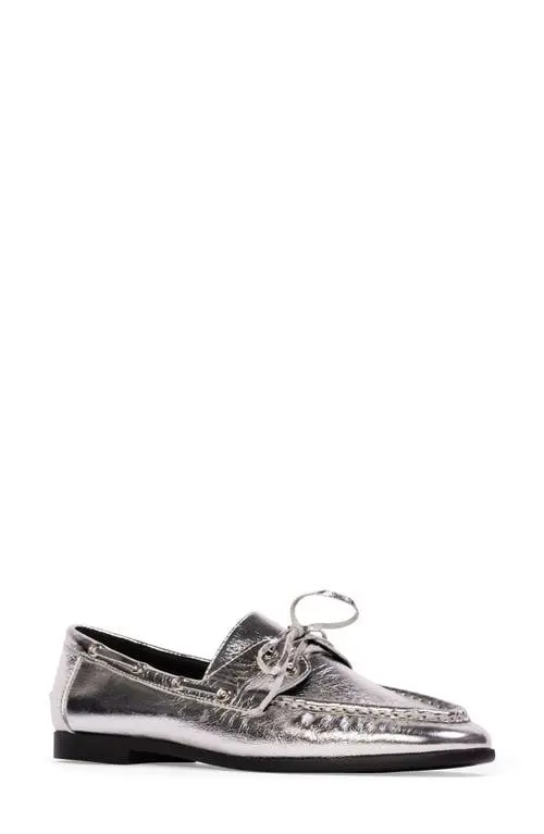 BLACK SUEDE STUDIO Davy Boat Shoe - Silver Crinkle