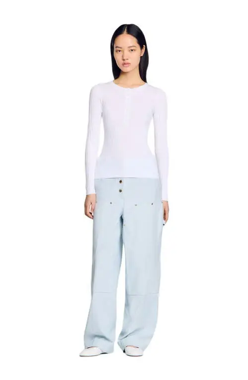 Sandro Ribbed Knit Sweater With Tunisian Collar