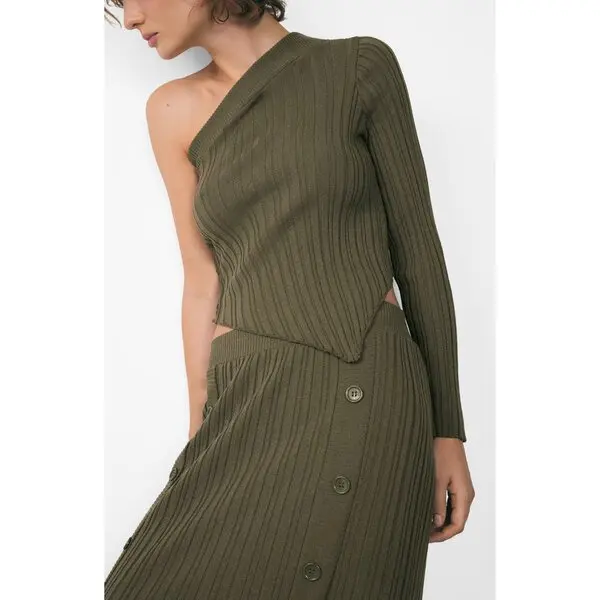 Mango Asymmetric One-shoulder Rib Sweater