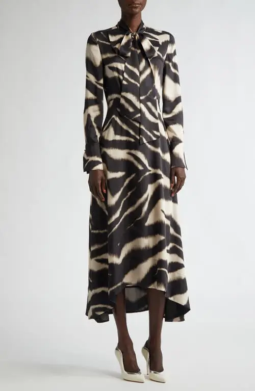 St. John Zebra Print Maxi Shirtdress